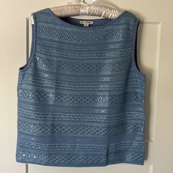 St. John | Tops | St John Knit Sequin Tank Top Blue Sz L | Poshmark